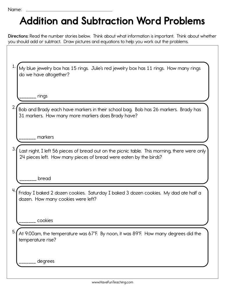 Solve Subtraction Word Problems Worksheets - WorksheetsCity
