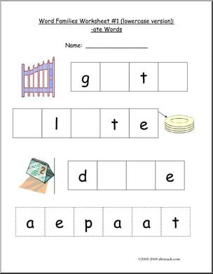 ATE Word Family Worksheets - WorksheetsCity