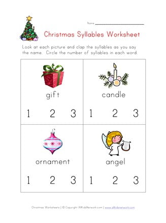 Christmas Words Syllable Worksheets - WorksheetsCity