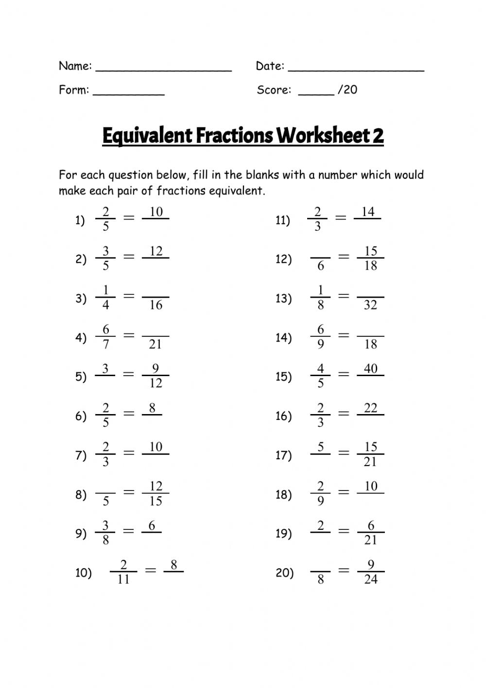 Is It Equal? Fractions Worksheets - WorksheetsCity