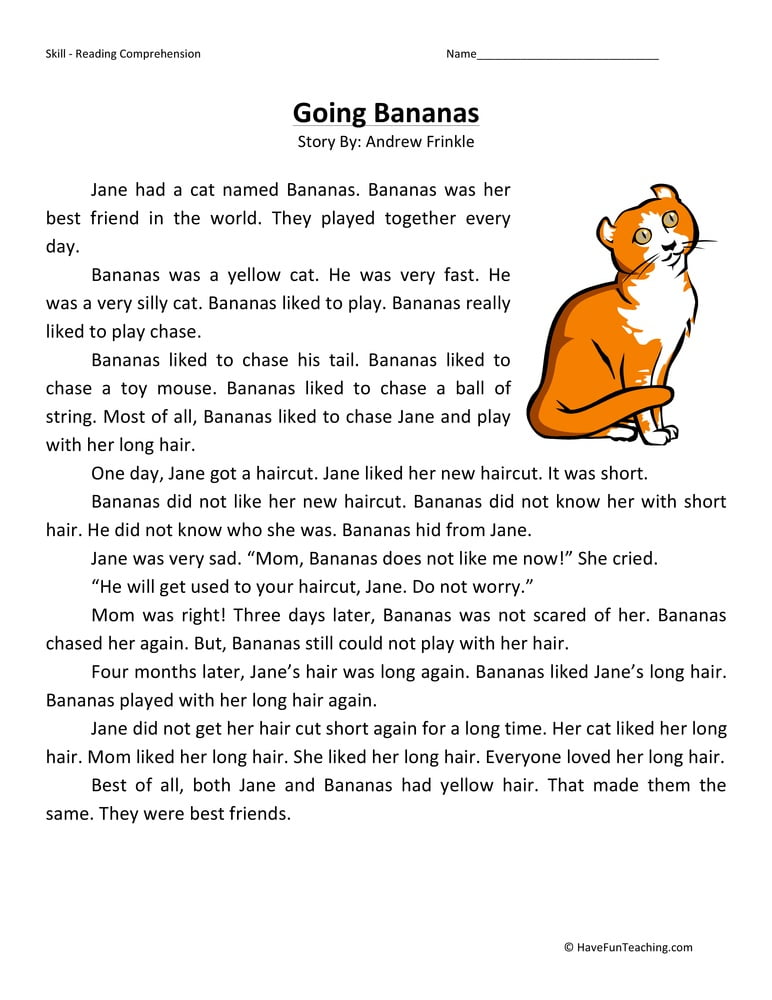 Great Banana Reading Comprehension Worksheets - WorksheetsCity