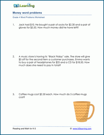 Solving Money Word Problems Worksheets - WorksheetsCity