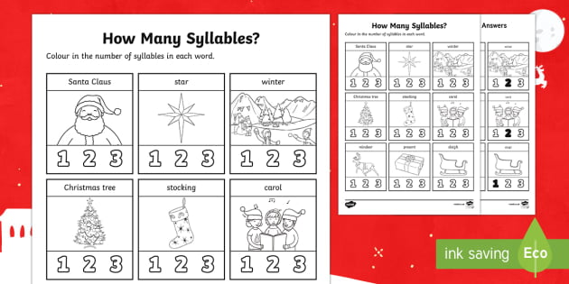 Christmas Words Syllable Worksheets - WorksheetsCity