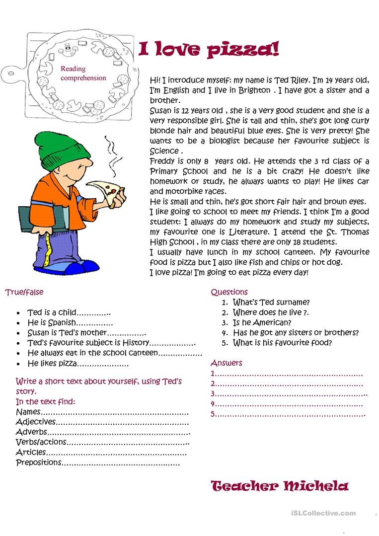 What On Your Pizza? Reading Comprehension Worksheets - WorksheetsCity
