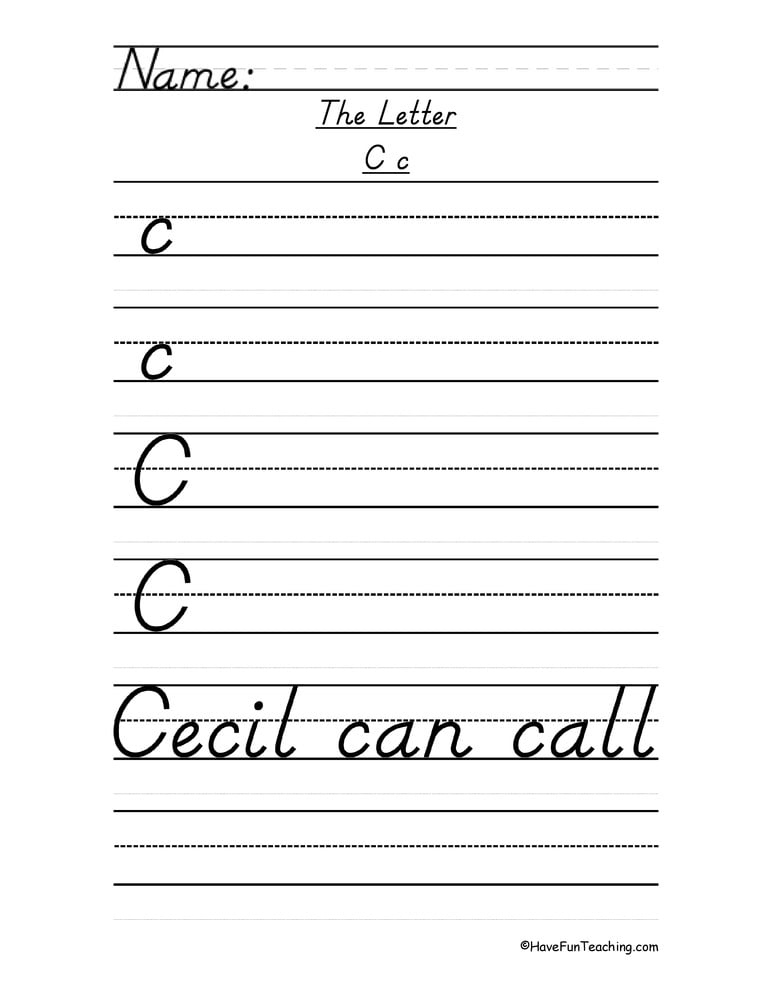 Letter C D'Nealian Script Handwriting Practice Worksheets - WorksheetsCity