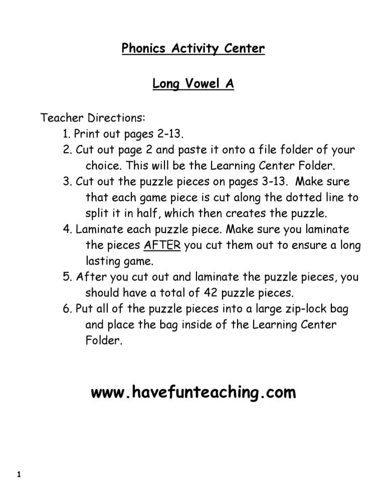 Long Vowel A Puzzle - WorksheetsCity