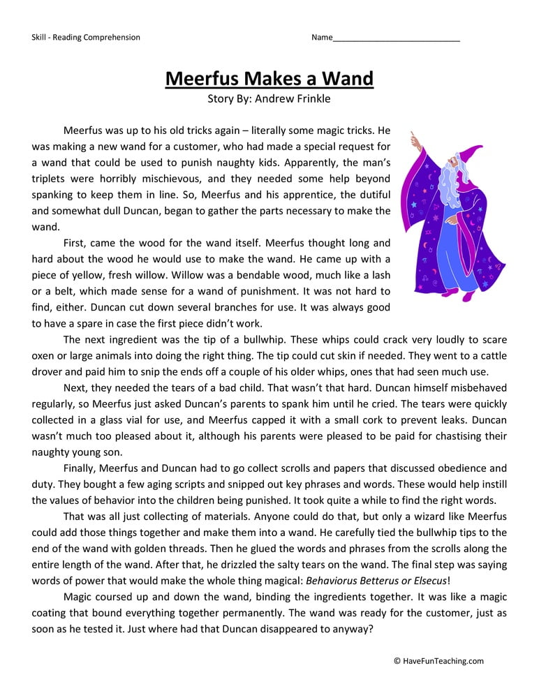 Magic Wand Collection Reading Comprehension Worksheets - WorksheetsCity