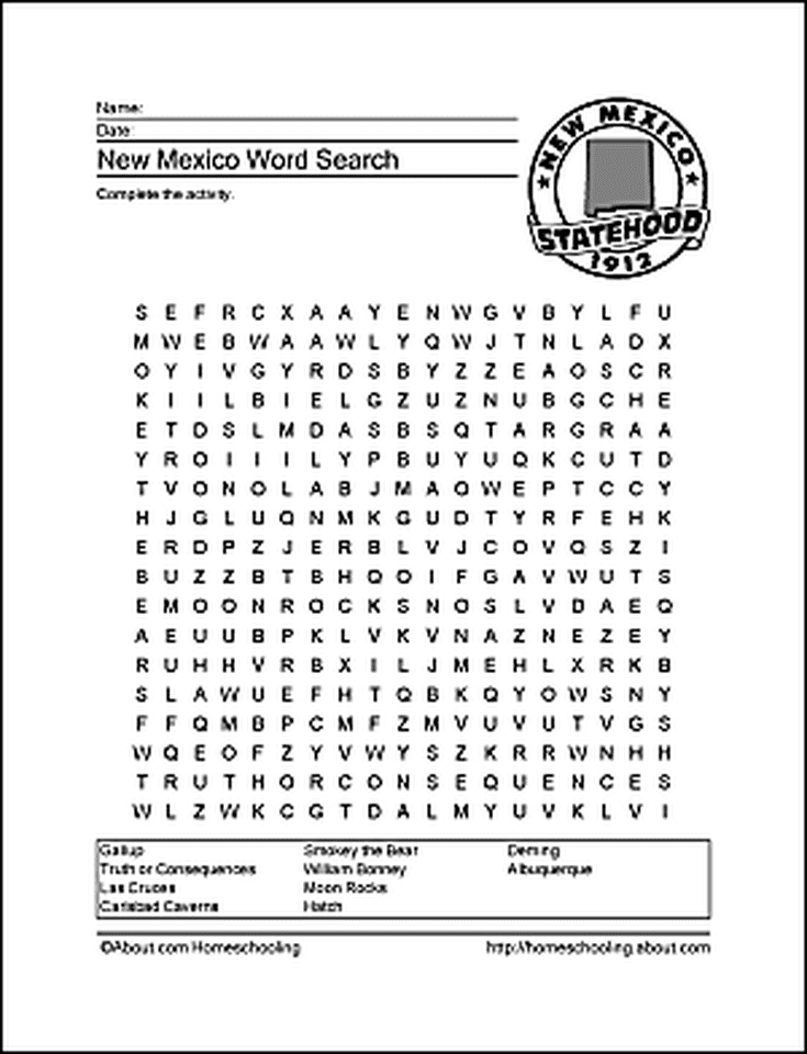 New Mexico Word Search Worksheets - WorksheetsCity