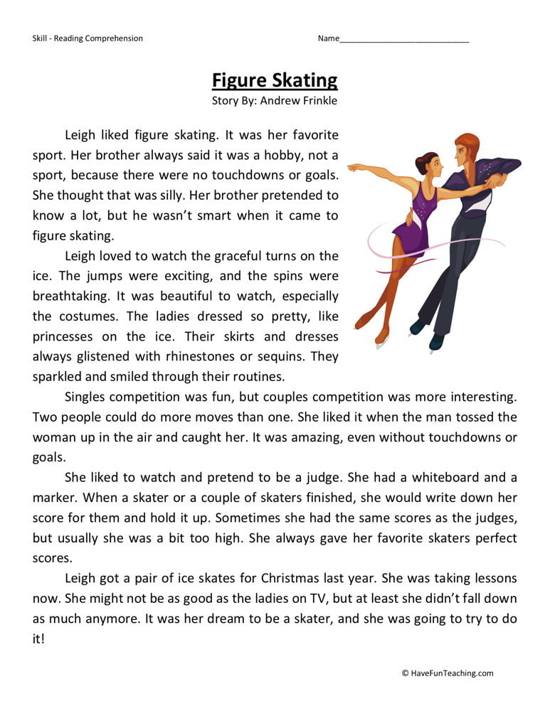 Figure Skating Reading Comprehension Worksheets - WorksheetsCity