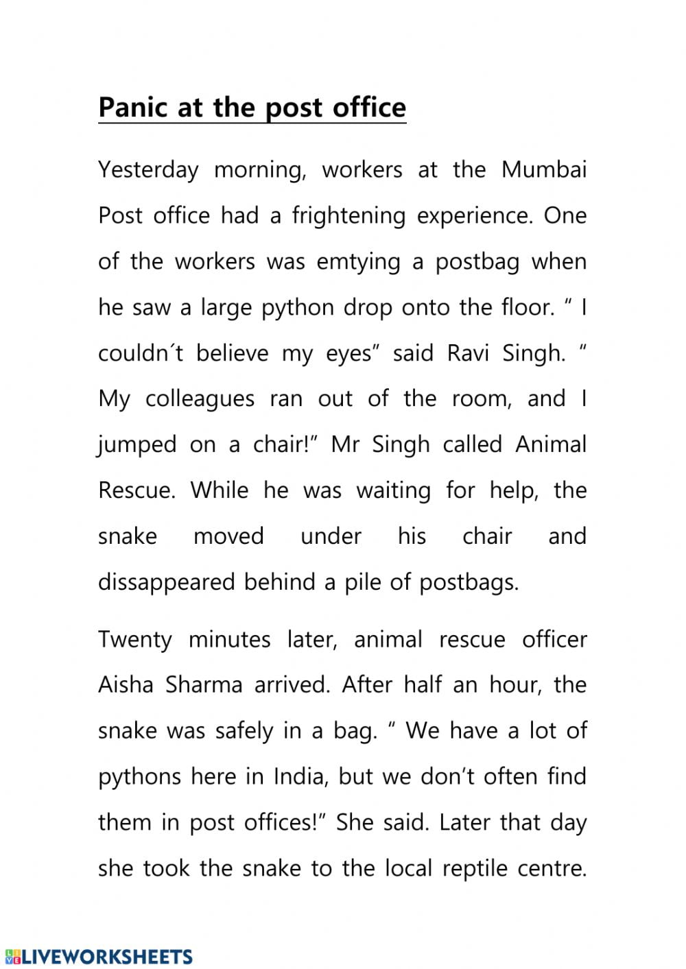 Post Office Reading Comprehension Worksheets - WorksheetsCity