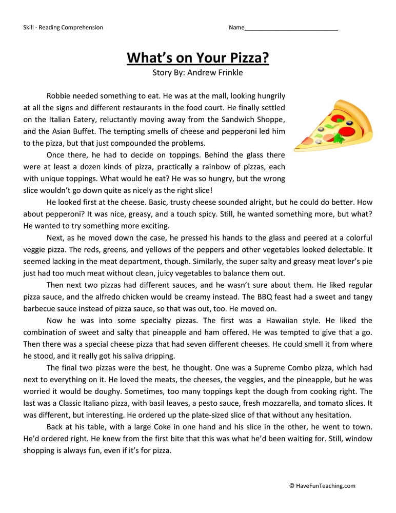 What On Your Pizza Reading Comprehension Worksheets WorksheetsCity What On Your Pizza Reading Comprehension Worksheets WorksheetsCity