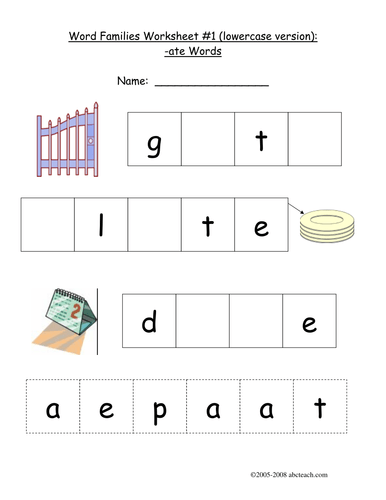 ATE Word Family Worksheets - WorksheetsCity