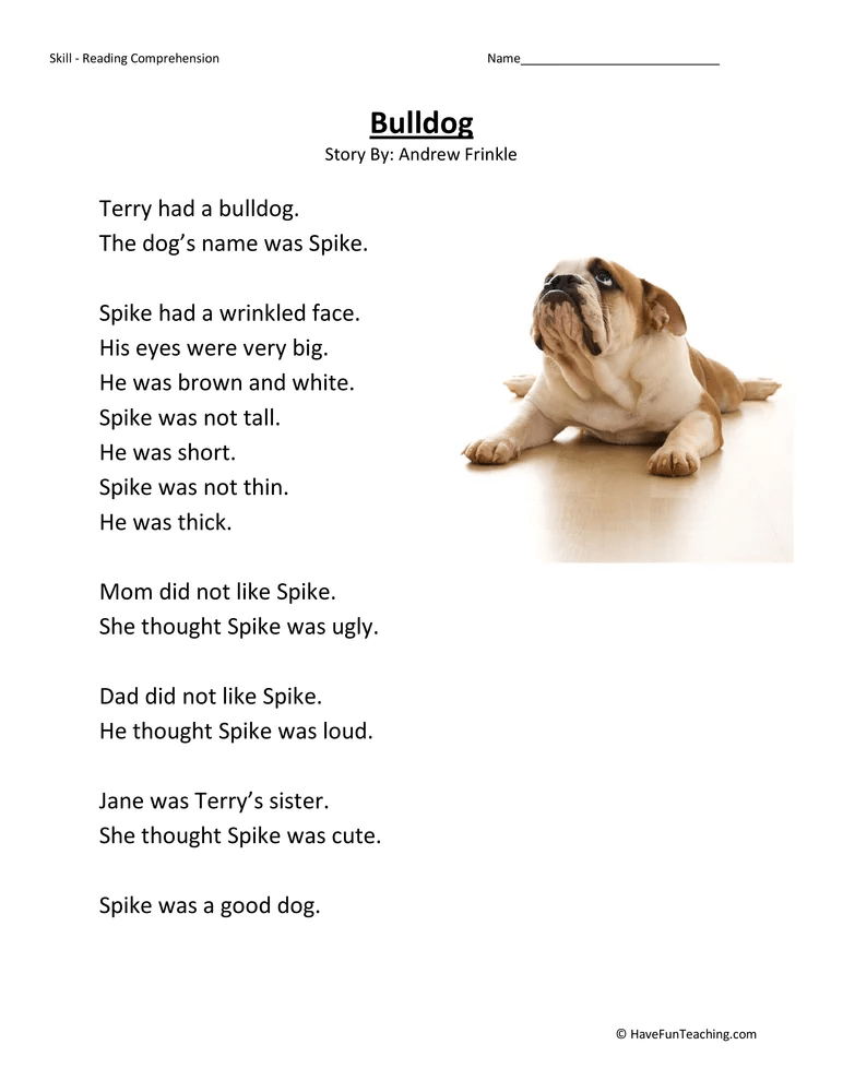 Bulldog Reading Comprehension Worksheets - WorksheetsCity