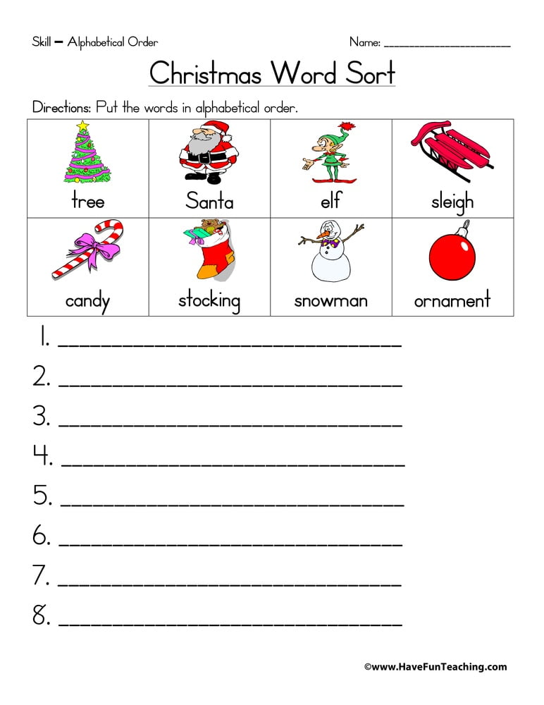 Christmas Alphabetical Order Worksheets - WorksheetsCity