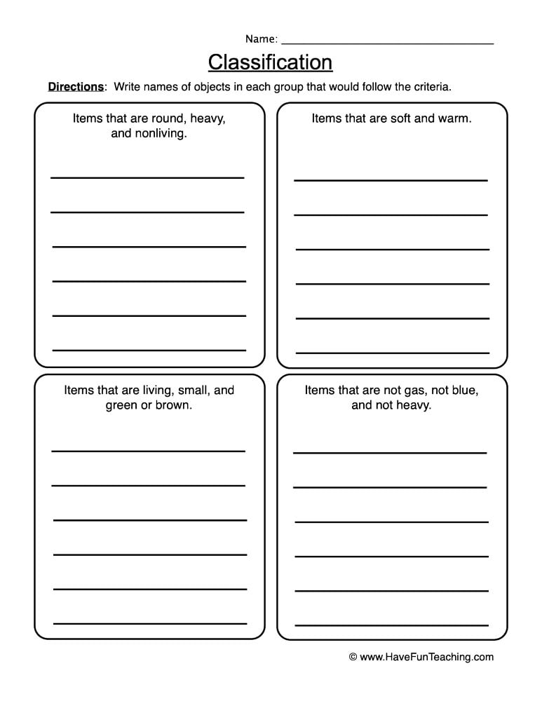 Classifying List Worksheets - WorksheetsCity