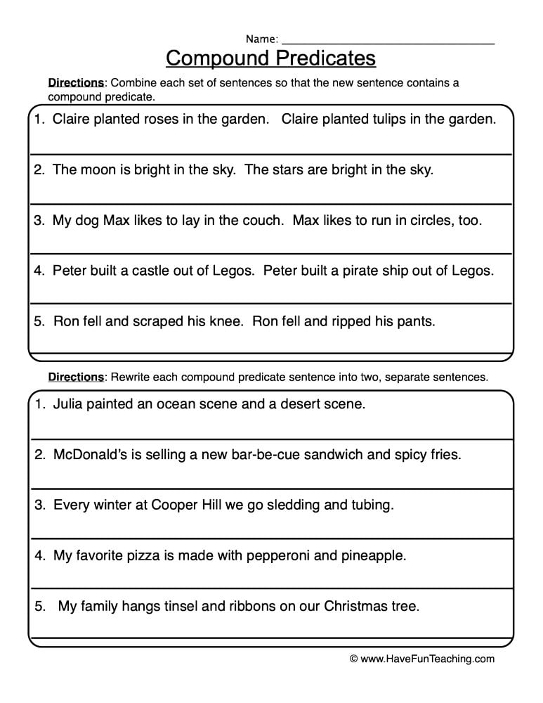 Compound Predicates Sentences Worksheets - WorksheetsCity