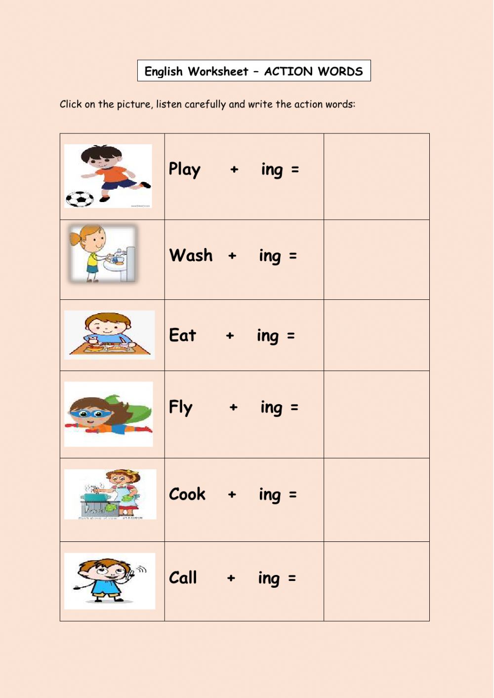 Action Words Worksheets - WorksheetsCity