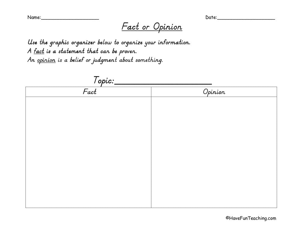 Fact And Opinion Landscape Graphic Organizer - WorksheetsCity