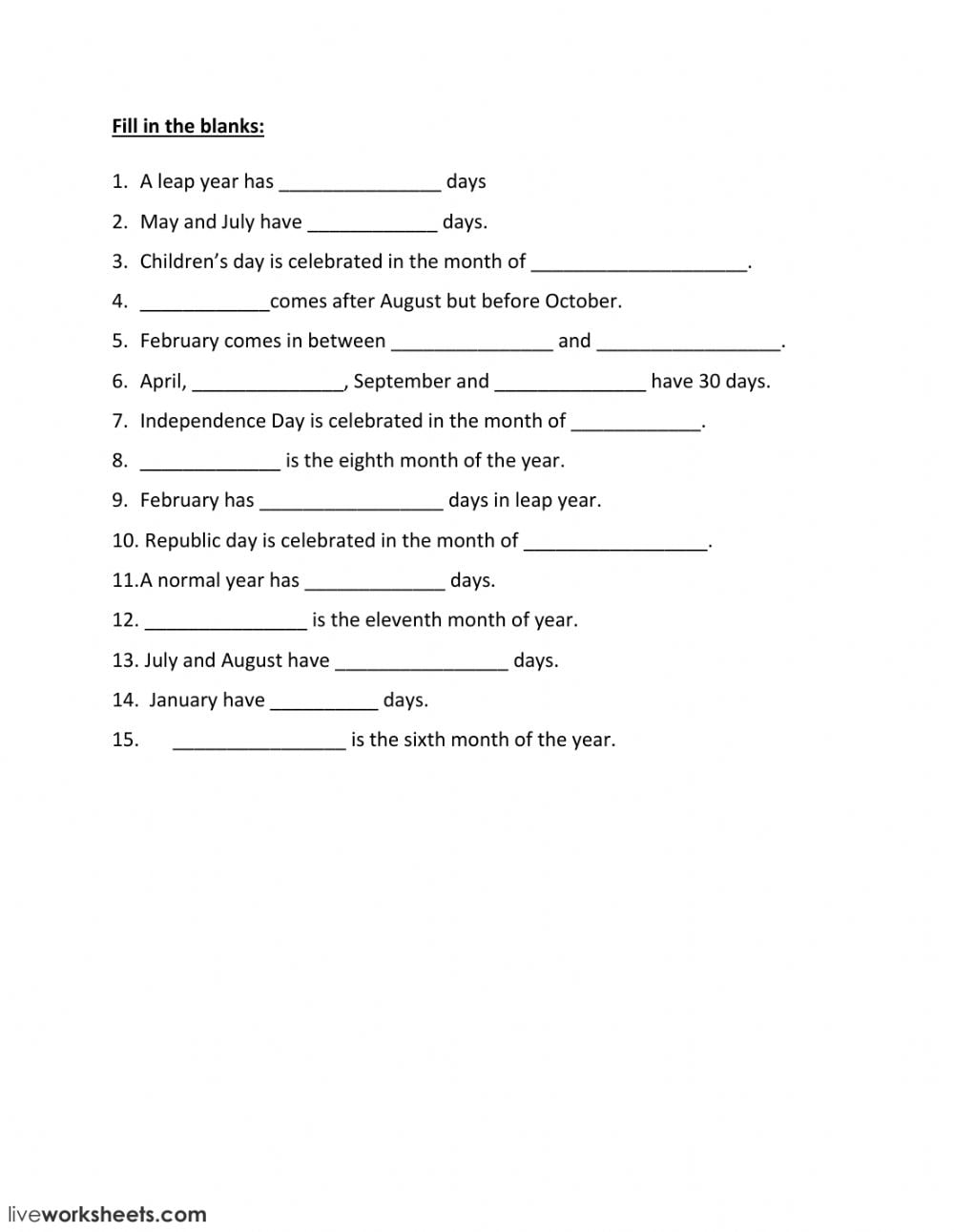 Months Of The Year Fill In The Blanks Worksheets - WorksheetsCity