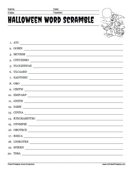 Halloween Word Scramble Worksheets - WorksheetsCity