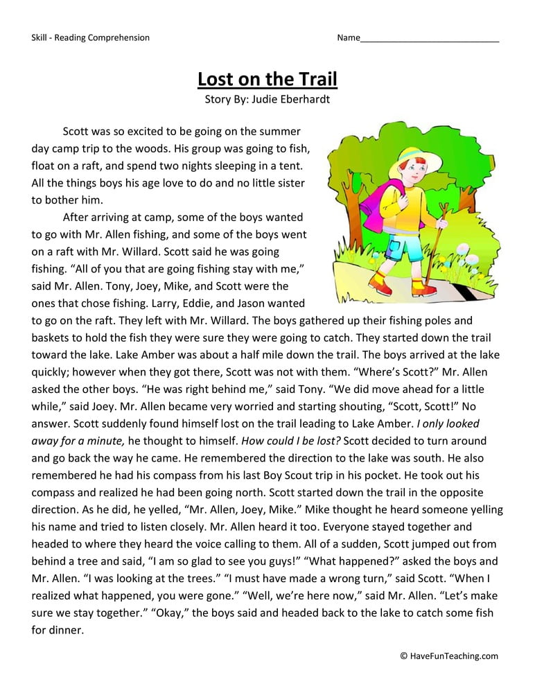 Lost On The Trail Reading Comprehension Worksheets - WorksheetsCity