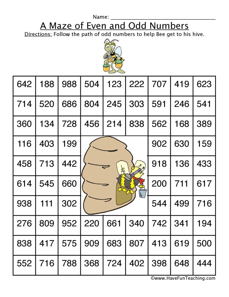 Odd Number Squirrel Maze Worksheets - WorksheetsCity