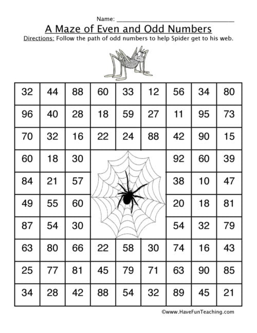 Odd Number Squirrel Maze Worksheets - WorksheetsCity