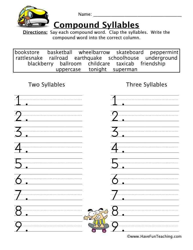 Compound Words Syllables Worksheets - WorksheetsCity