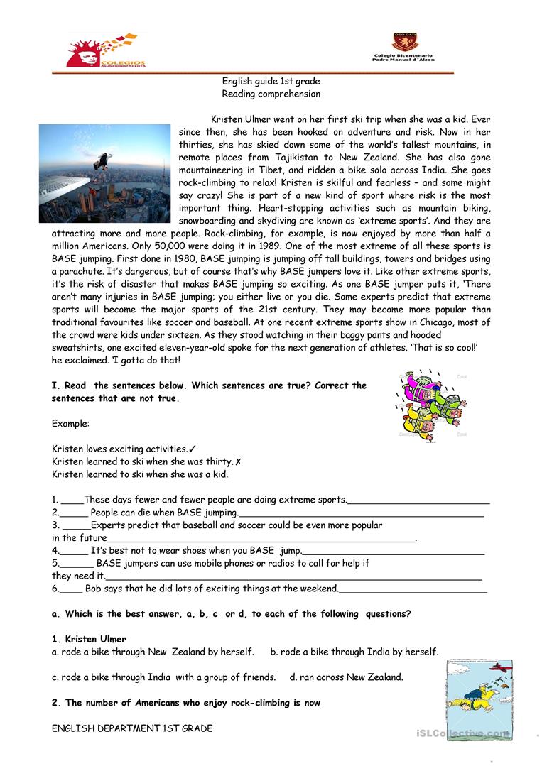 Favorite Sports Reading Comprehension Worksheets - WorksheetsCity