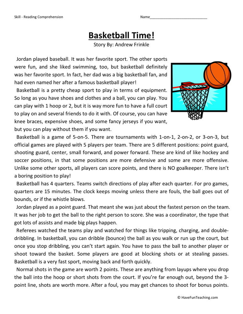 Badminton Time Reading Comprehension Worksheets - WorksheetsCity