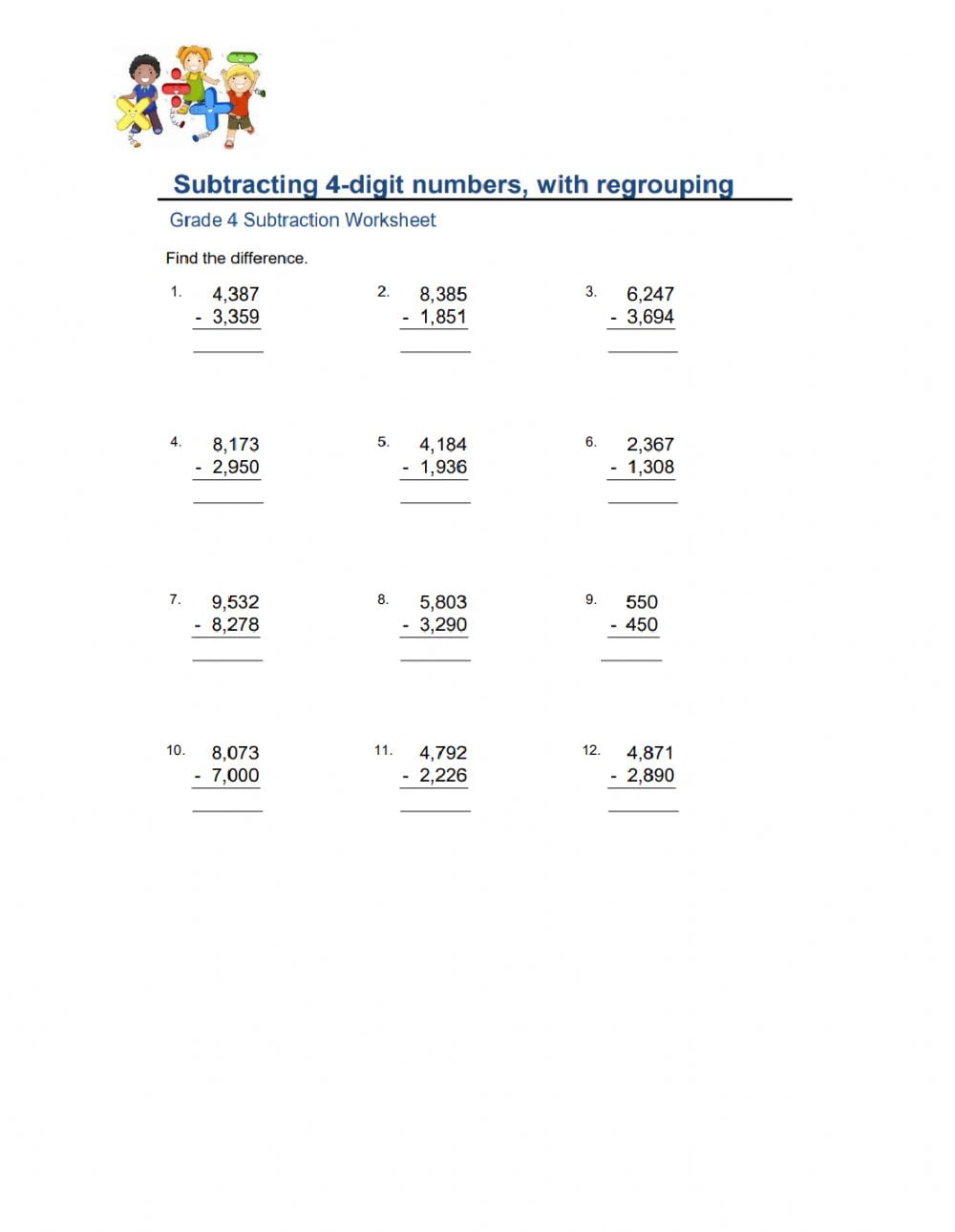Four Digit Subtraction No Regrouping Worksheets - WorksheetsCity