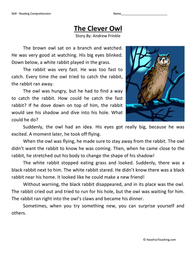 The Clever Owl Reading Comprehension Worksheets - WorksheetsCity