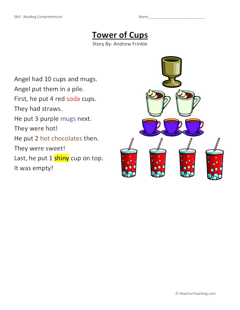 Tower Of Cups Reading Comprehension Worksheets - WorksheetsCity