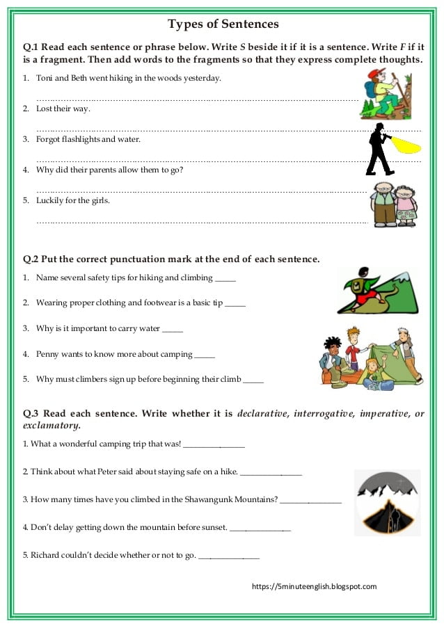 Writing Types Of Sentences Worksheets - WorksheetsCity