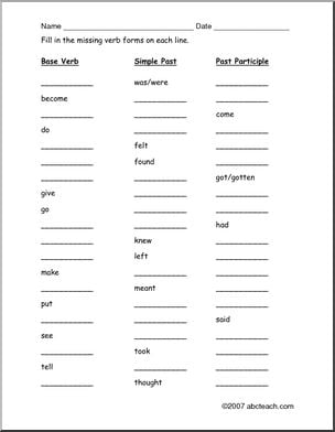 Verb Forms Worksheets - WorksheetsCity