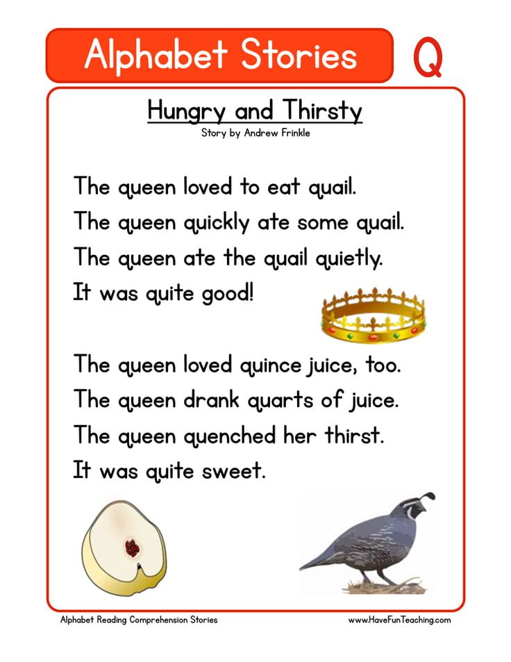 Alphabet Stories Letter Q Reading Comprehension Worksheets WorksheetsCity