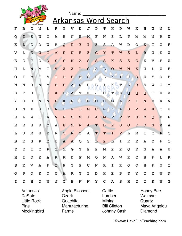 Arkansas Word Search Worksheets - WorksheetsCity