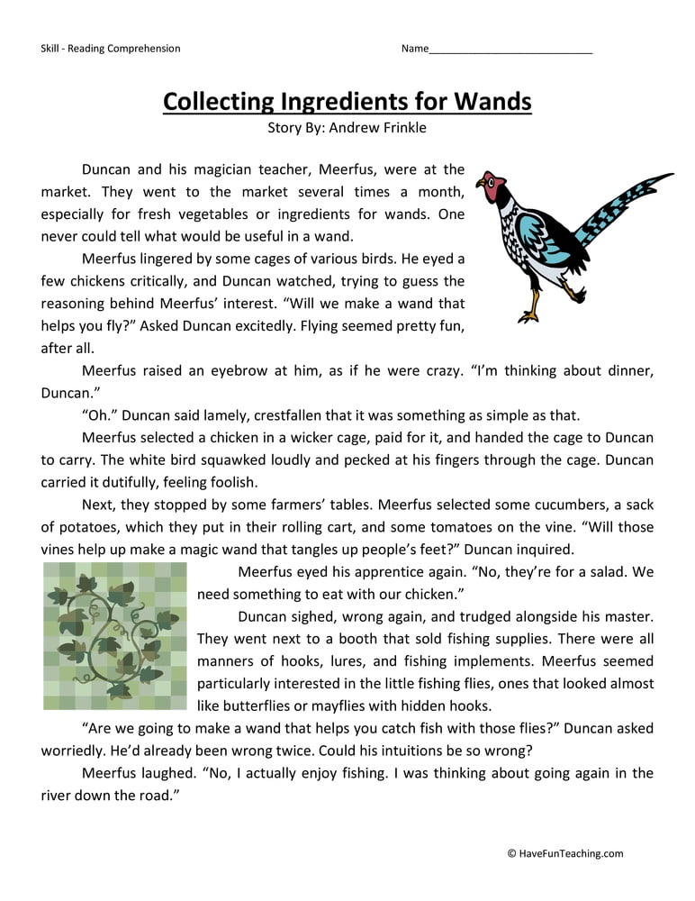 Collecting Ingredients Reading Comprehension Worksheets - WorksheetsCity