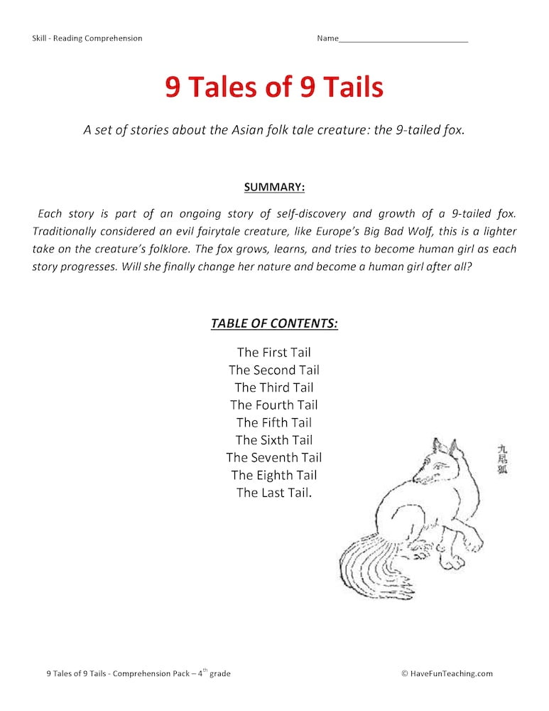 9 Tales Of 9 Tails Reading Comprehension Test Collection - WorksheetsCity