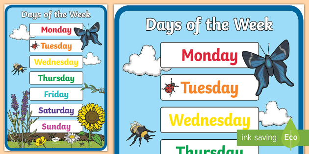Days Of The Week Classroom Signs - WorksheetsCity