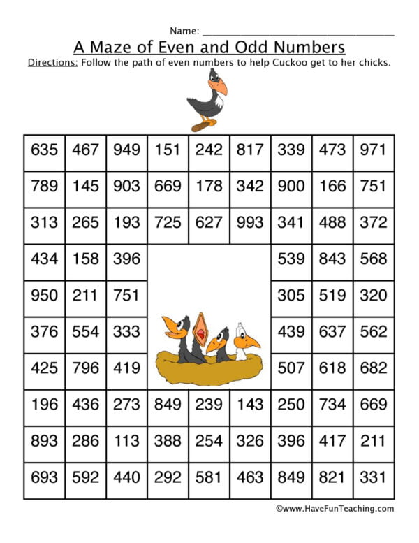 Even Number Maze Worksheets Birds - WorksheetsCity