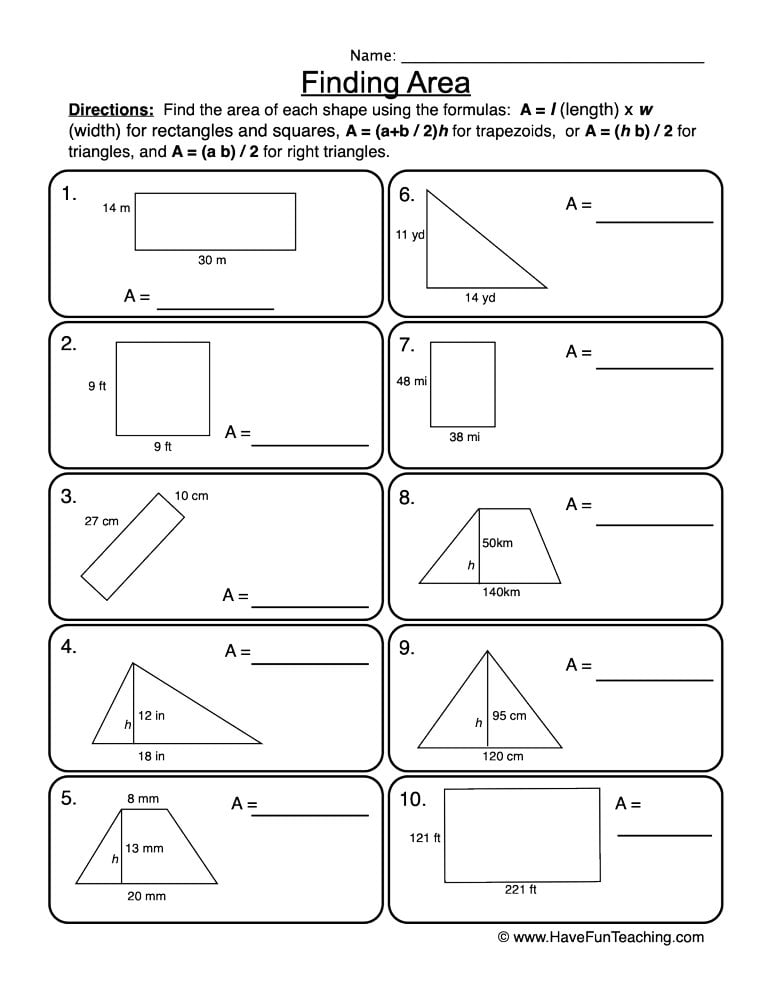 Finding The Area Of Shapes Formulas Worksheets - WorksheetsCity