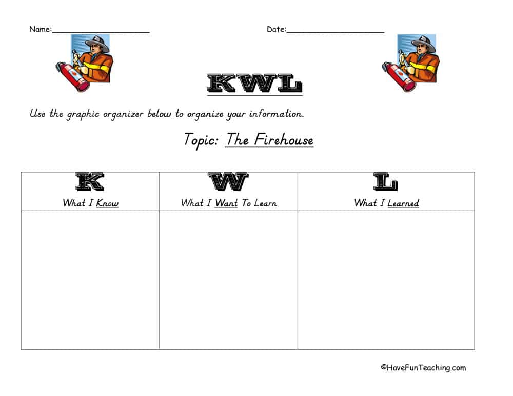 Firehouse KWL Graphic Organizer - WorksheetsCity