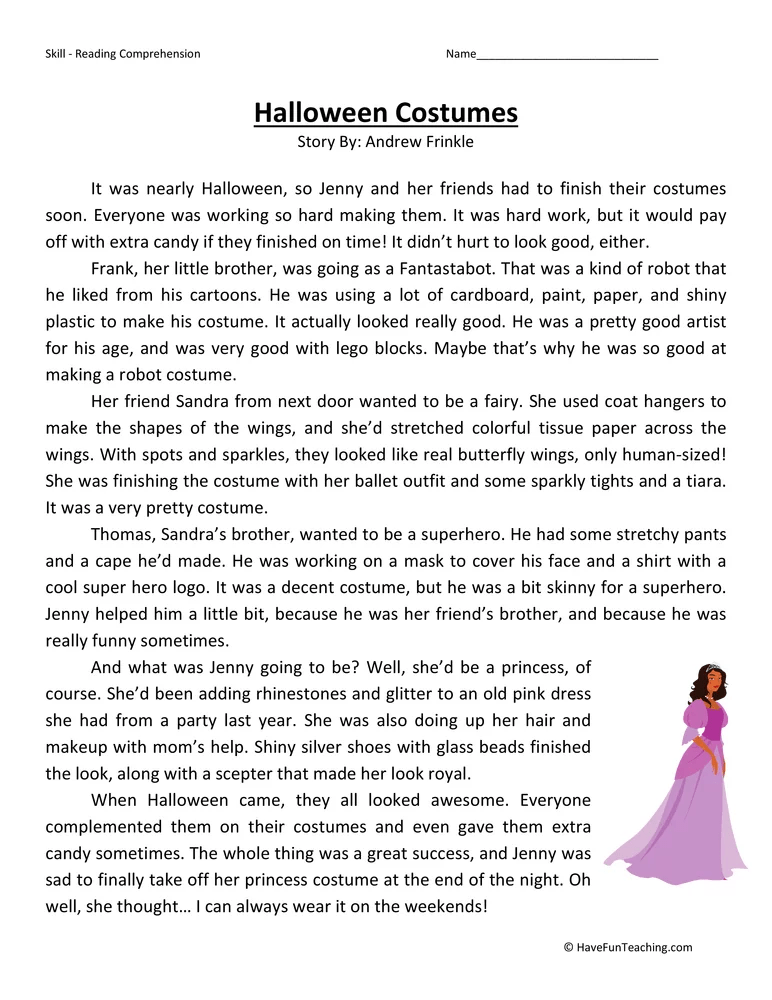 Halloween Costumes Reading Comprehension Worksheets - WorksheetsCity