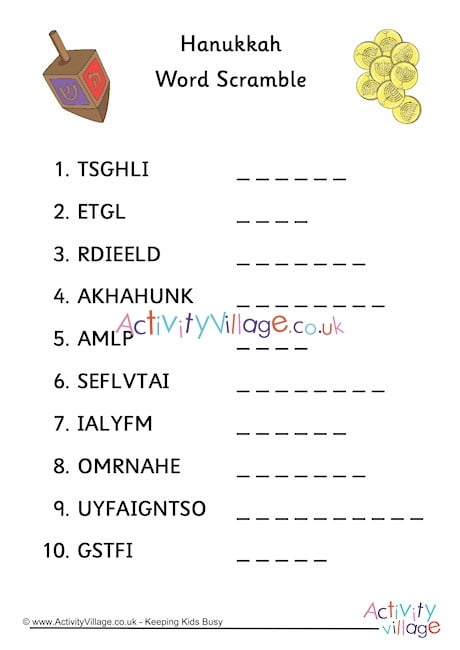 Hanukkah Scramble Worksheets - WorksheetsCity