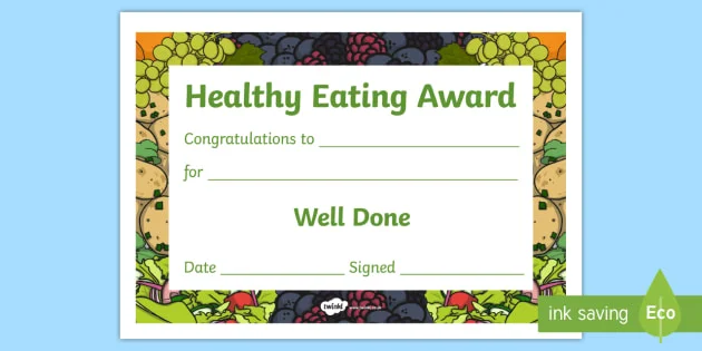 Healthy Snack Reward Certificate For Boys - WorksheetsCity