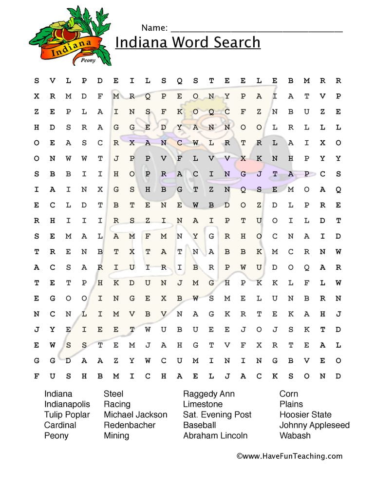 Indiana Word Search Worksheets - WorksheetsCity
