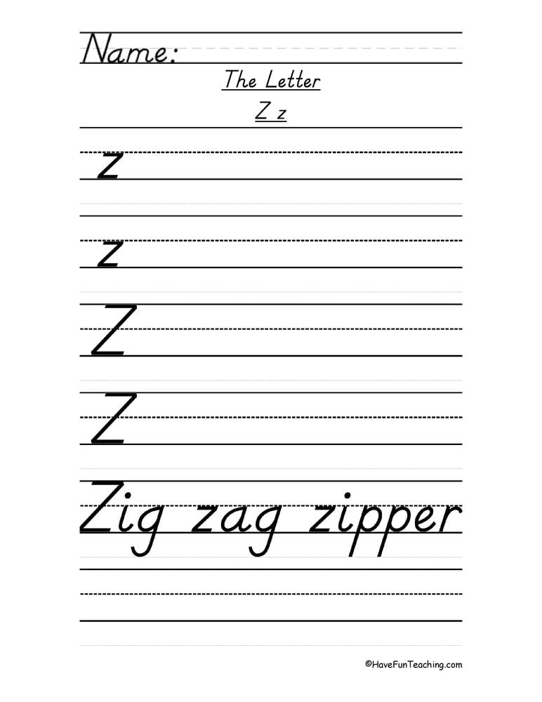 Letter Z D'Nealian Style Handwriting Practice Worksheets - WorksheetsCity