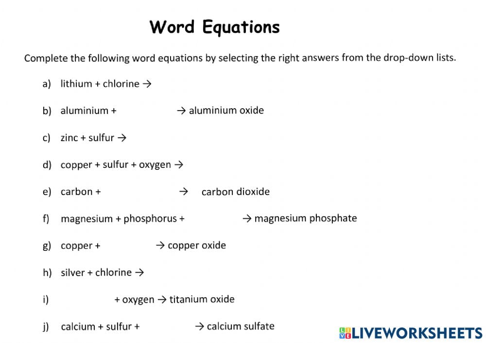 Compound Words Equations Worksheets - WorksheetsCity
