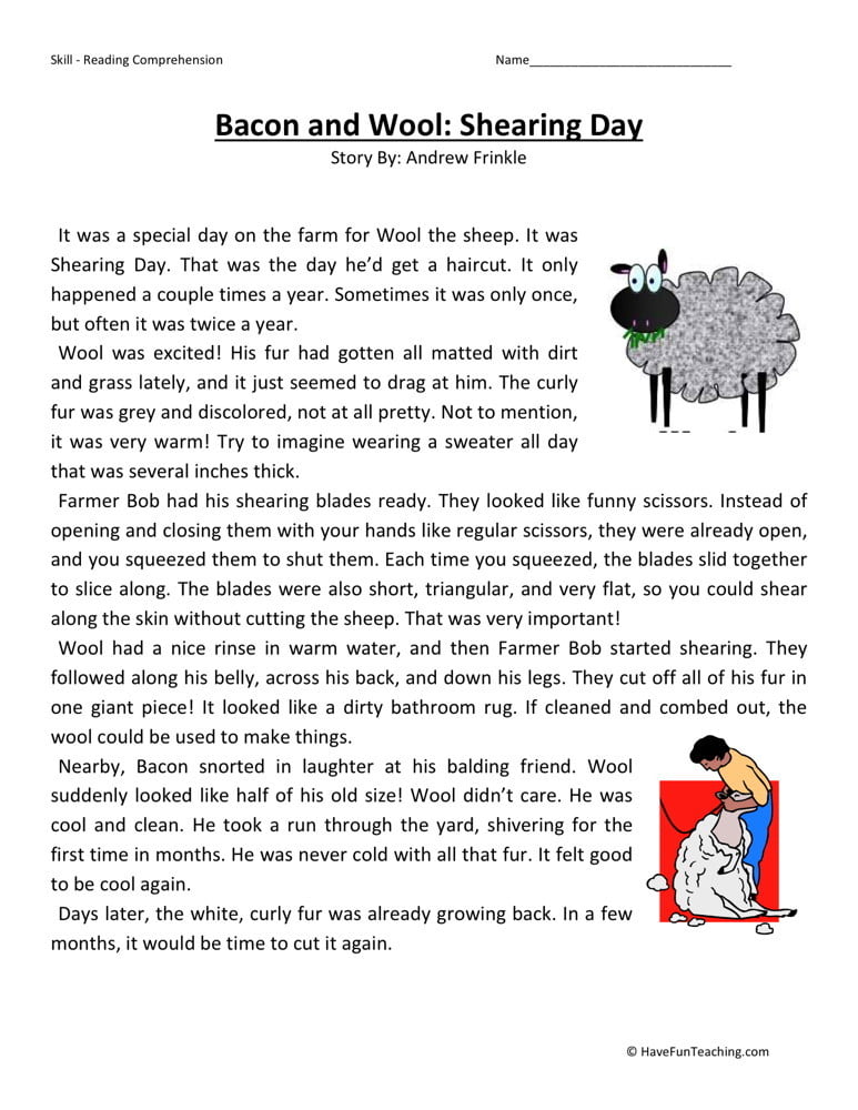 Bacon And Wool: Dairy Time Reading Comprehension Worksheets ...